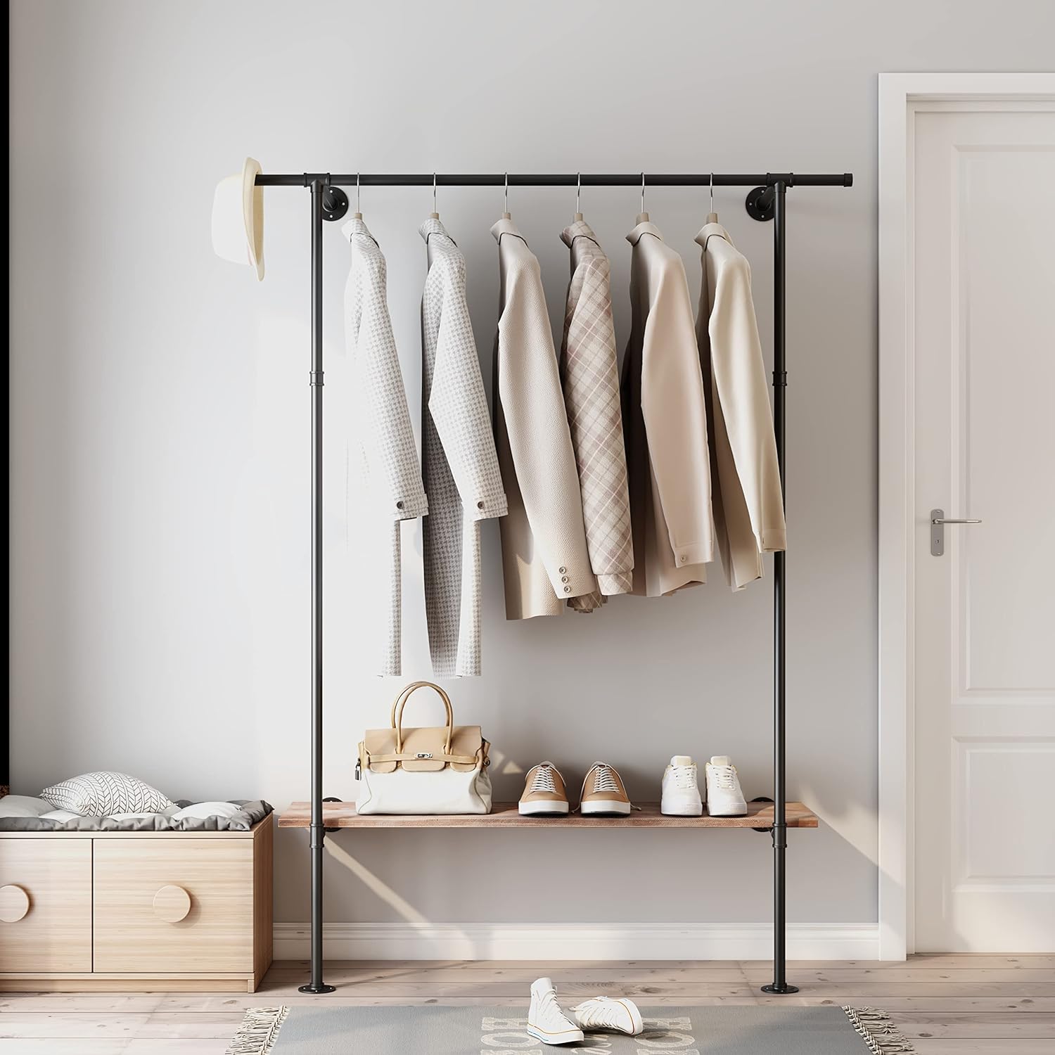 High Quality Industrial Pipe Clothing Rack with Shelves,48 Inch ...