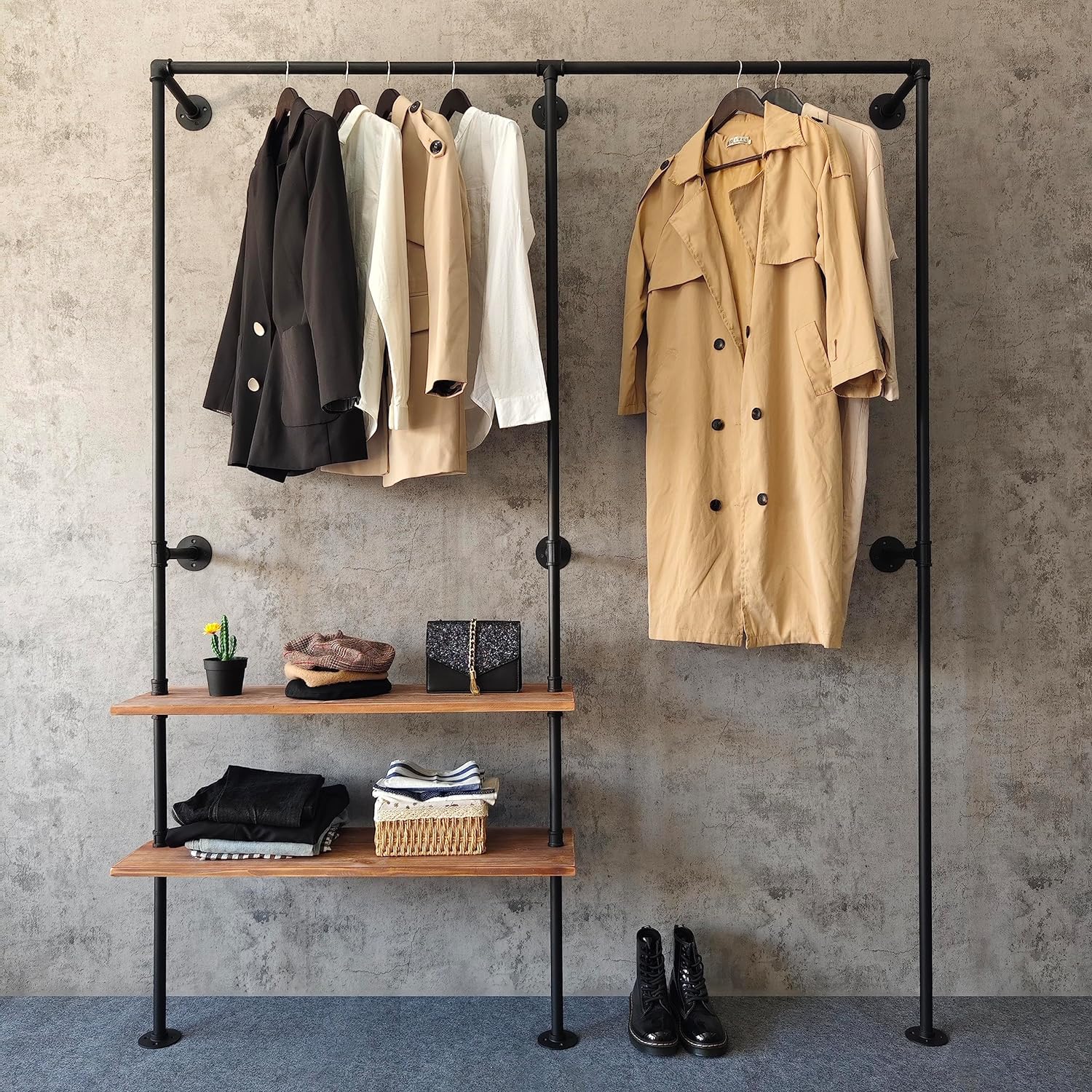 High Quality Industrial Pipe Clothing Rack, Clothes Rack With Shelf ...